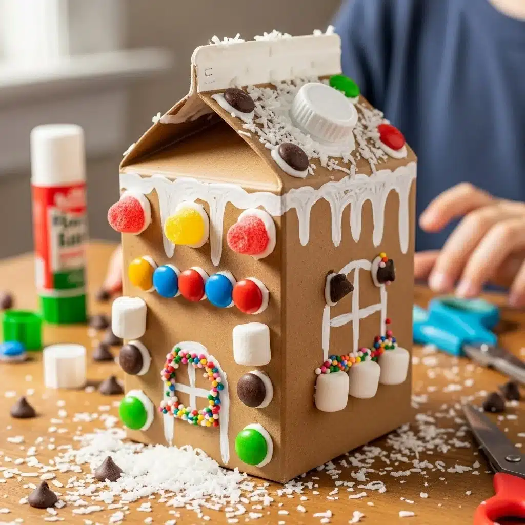 Cozy DIY Gingerbread Milk Carton House